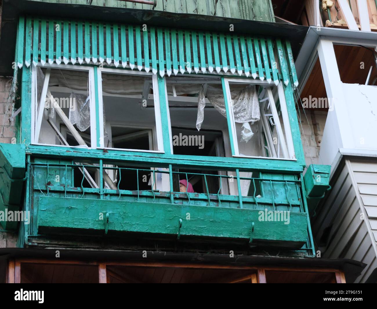 Kiev, Ukraine. 25th Nov, 2023. The balcony of a residential building is ...