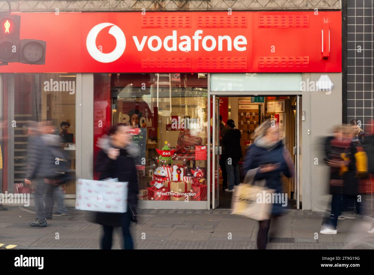 LONDON- NOVEMBER 23, 2023: Vodafone mobile and internet high street ...