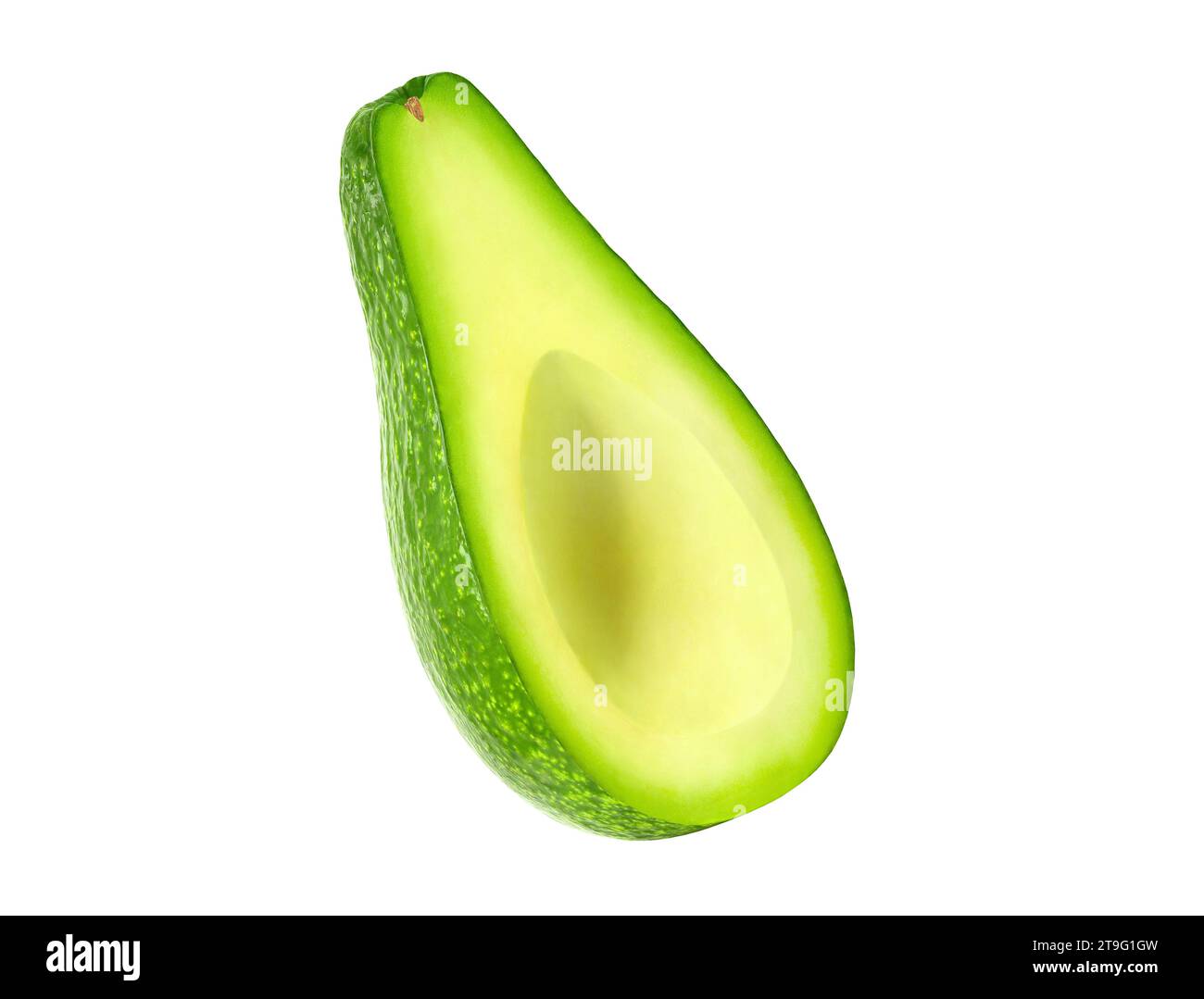 Avocado cut slice, half turn view, middle without seed isolated on a ...