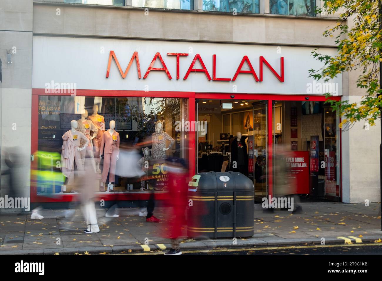 LONDON- NOVEMBER 23, 2023: Matalan store and motion blurred shoppers on ...