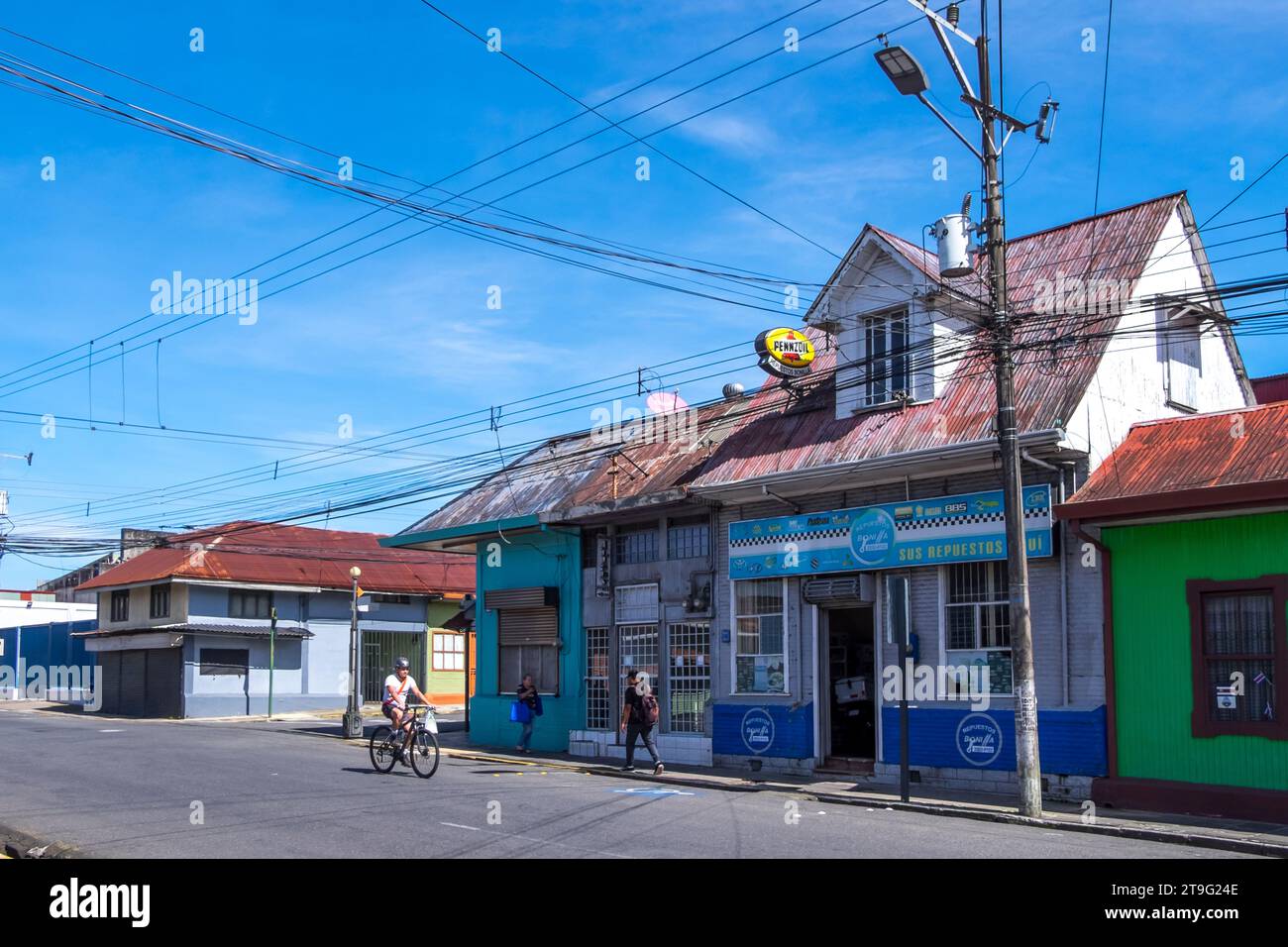 Street with old colonial houses in the urban center of the city of ...