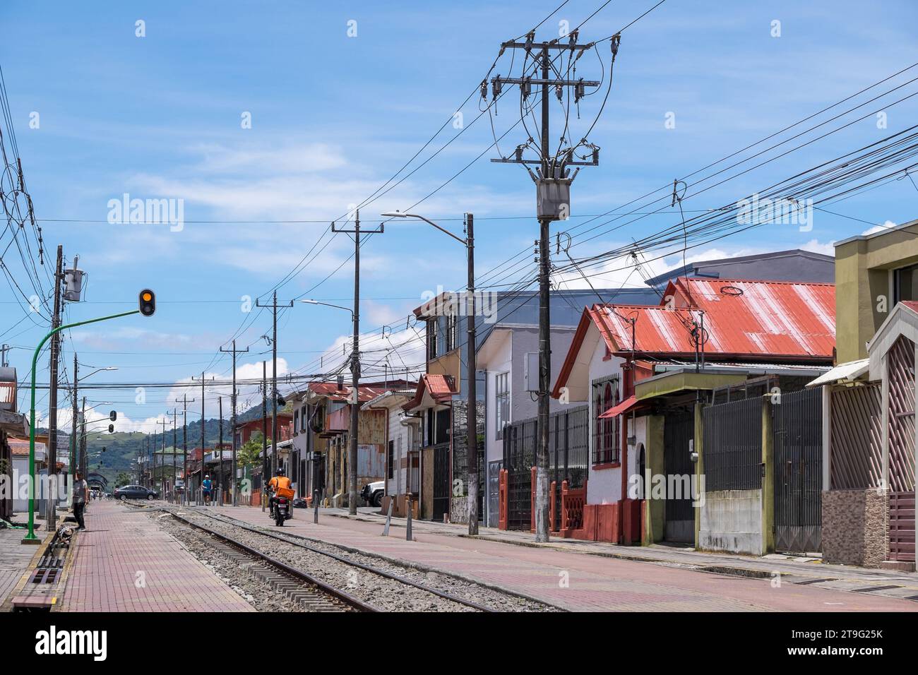 Road and train track in the urban center of the historic city of ...