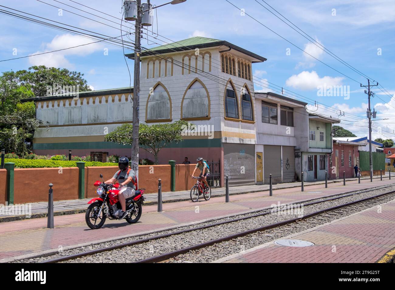 Train track and houses in the historic city of Cartago in Costa Rica ...