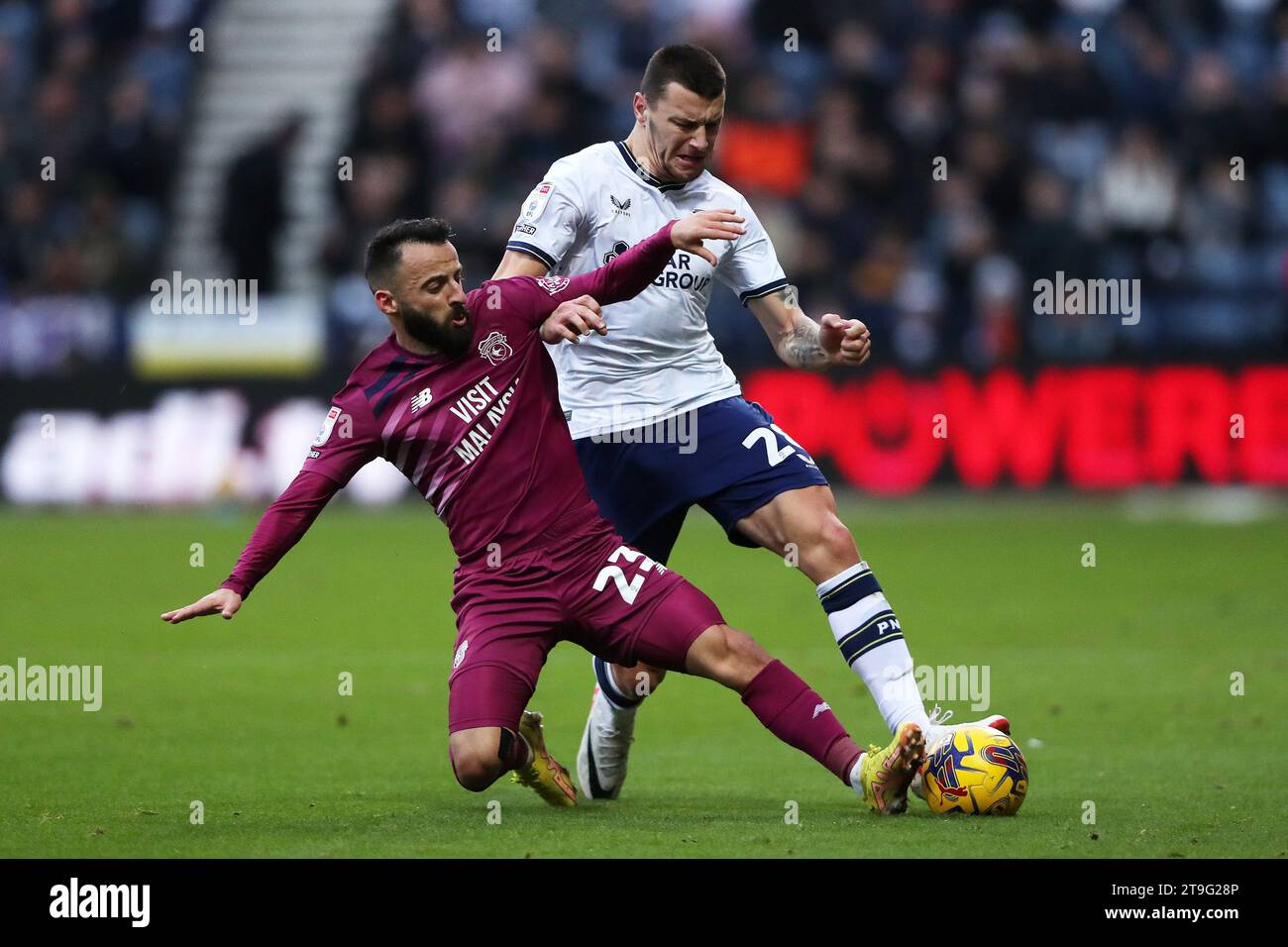 Cardiff City's Manolis Siopis (left) and Preston North End's Milutin ...