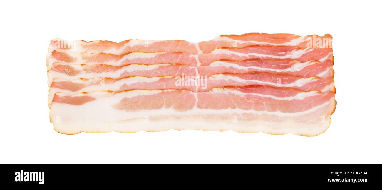 Bacon slices, top view isolated on a white background with clipping ...