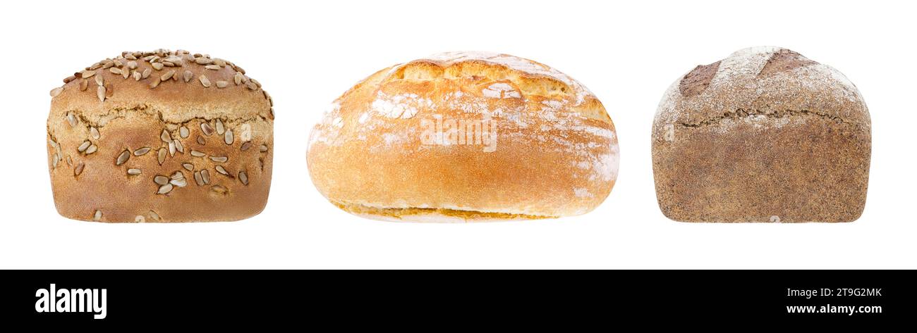 Dark and light bread whole, set, isolated on white background Stock ...