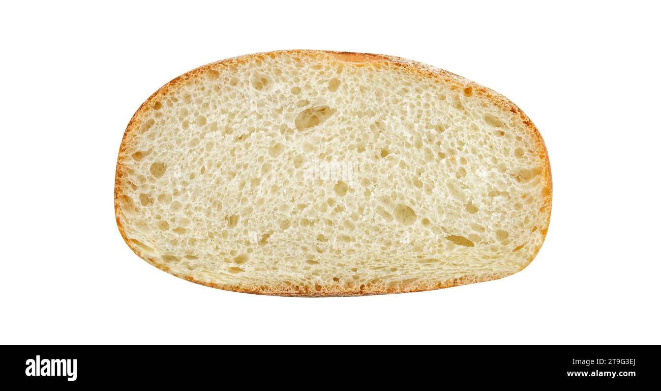 White bread, cut off piece, top view, isolated on white background with ...