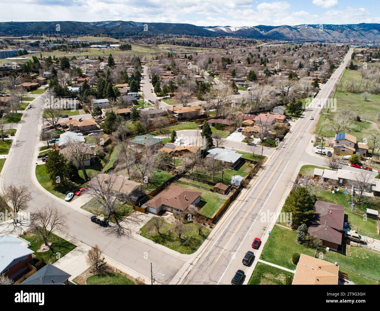 Looking west into the mountains from Xenon street in Denver Colorado ...