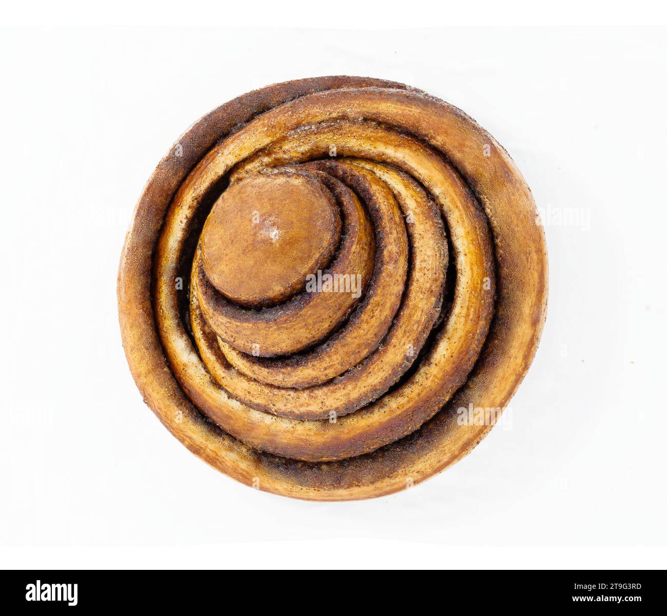 Round cinnamon bun, top view, solated on a white background with ...