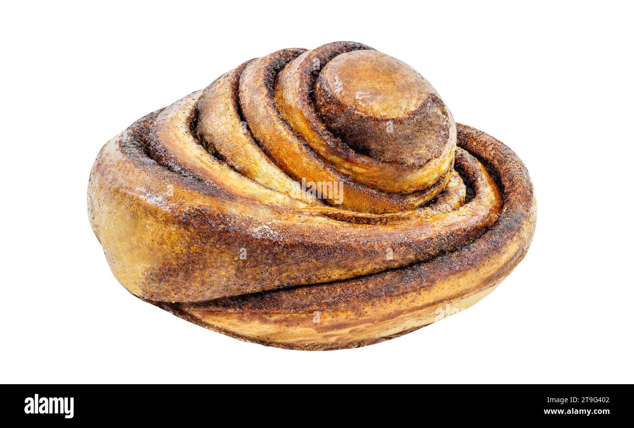 Cinnamon bun with burnt sugar isolated on a white background with ...