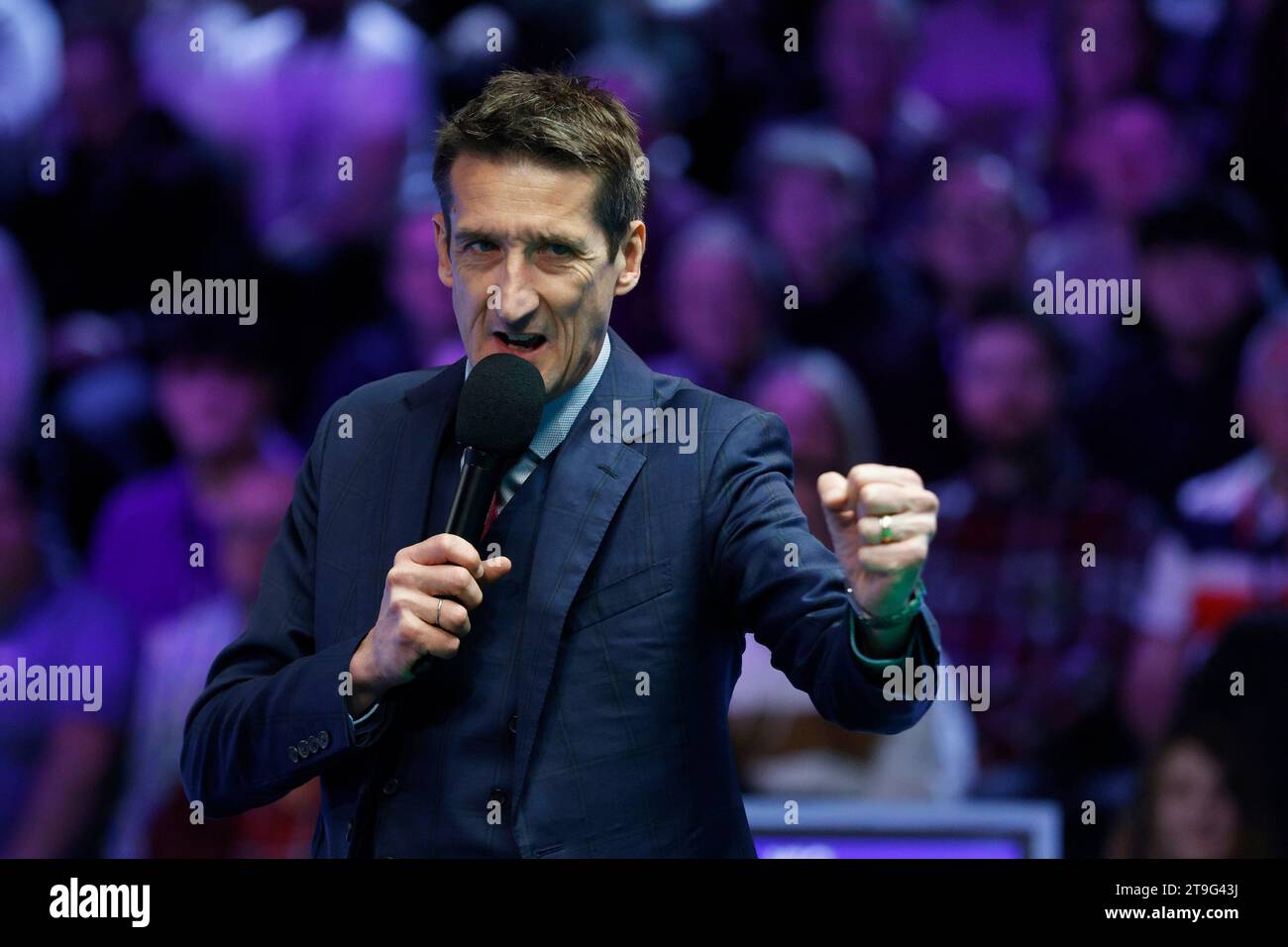 Rob Walker, sports presenter and commentator, introduces the players on ...