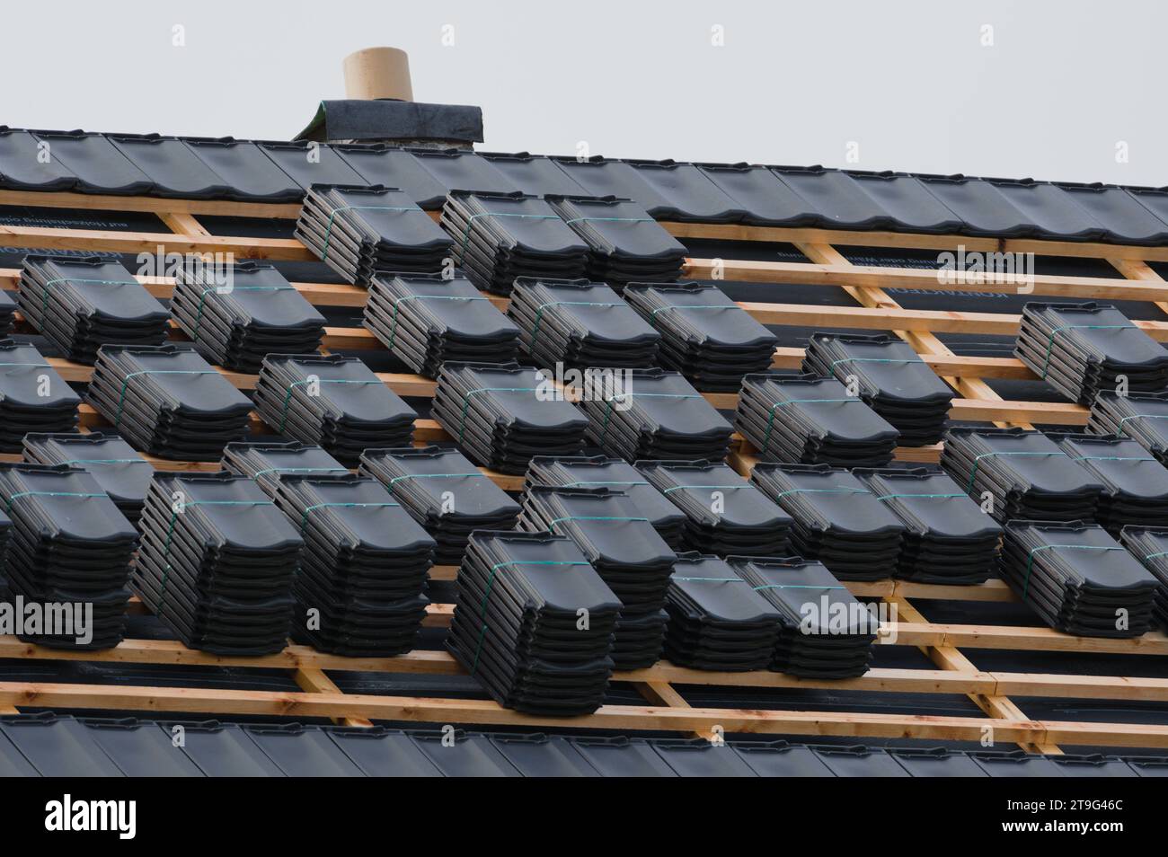 Roof building. Roofing finishing. Construction of unfinished house made ...