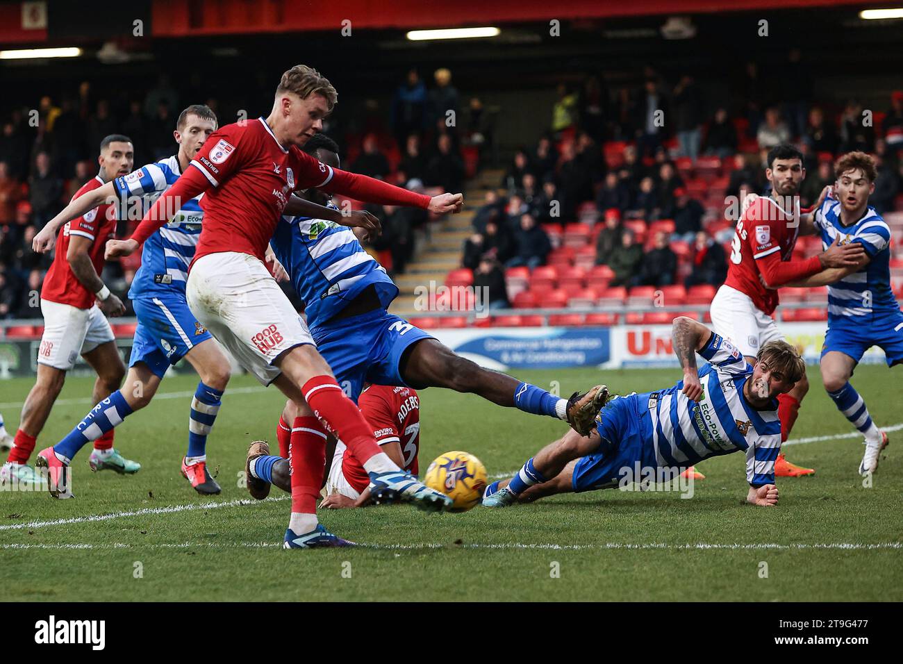 Crewe Alex's Connor O'Riordan shoots and scores to make it 2-1 during ...