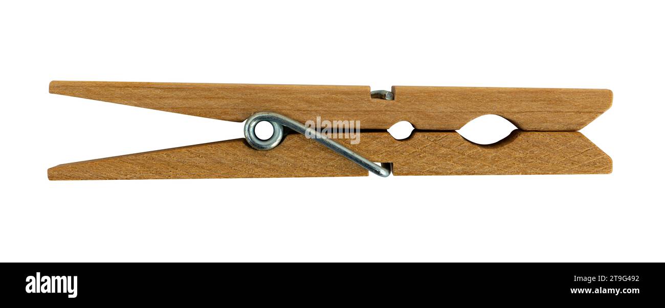 closeup of wooden clothes peg, isolated on white background Stock Photo ...