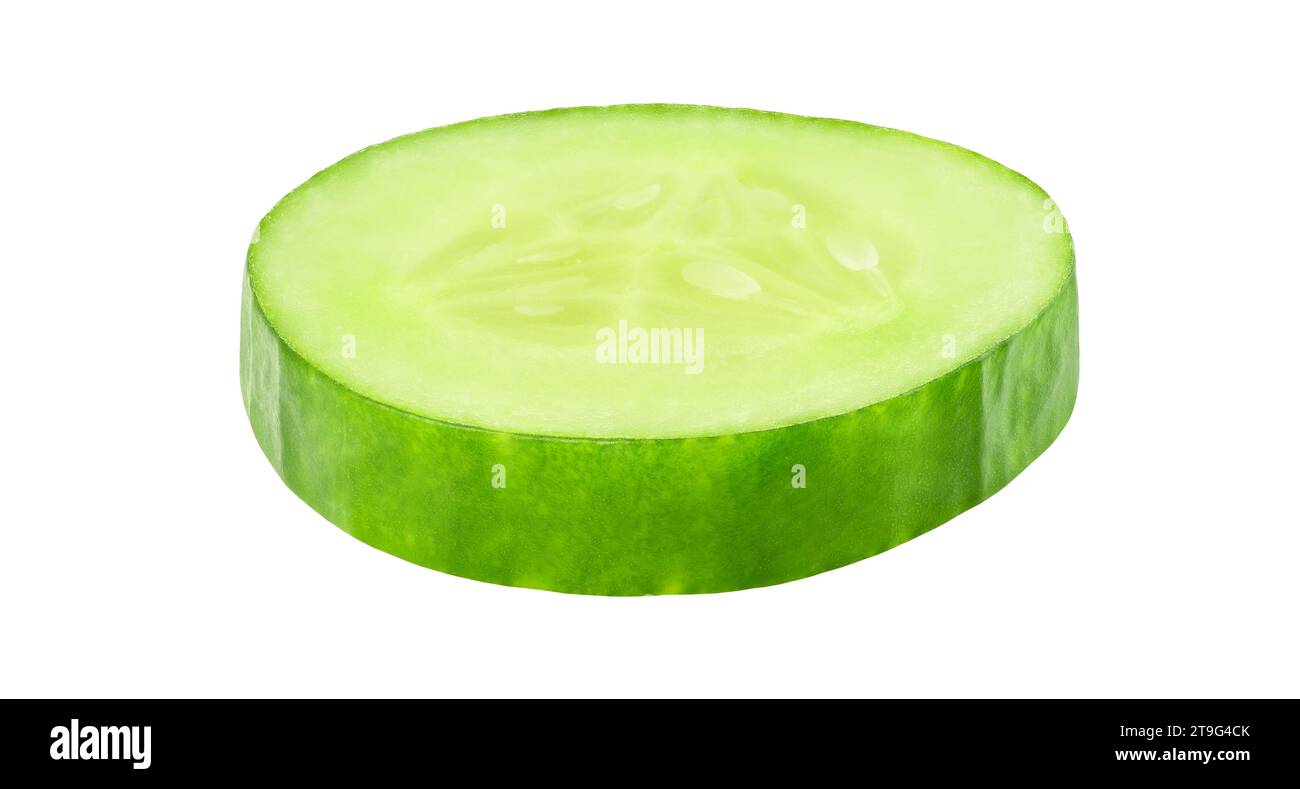 Cucumber, cut into a round piece isolated on a white background with clipping path. Full depth ...