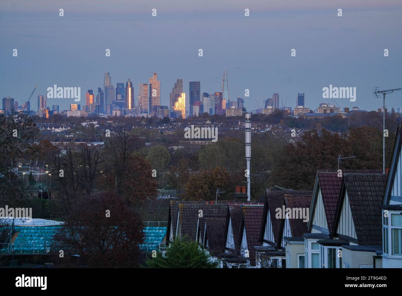 London UK. 25 November 2023. The skyline of the city of London and ...