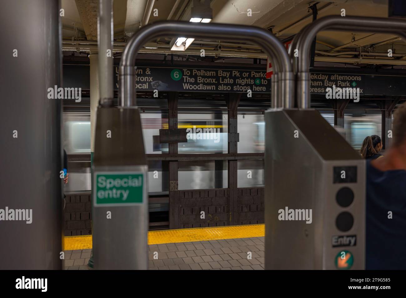 View of turnstile at entrance to subway at Penn Station, New York. USA ...