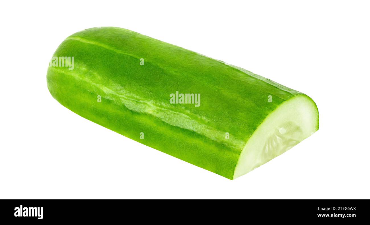 Cucumber piece cut lengthwise isolated on a white background with ...