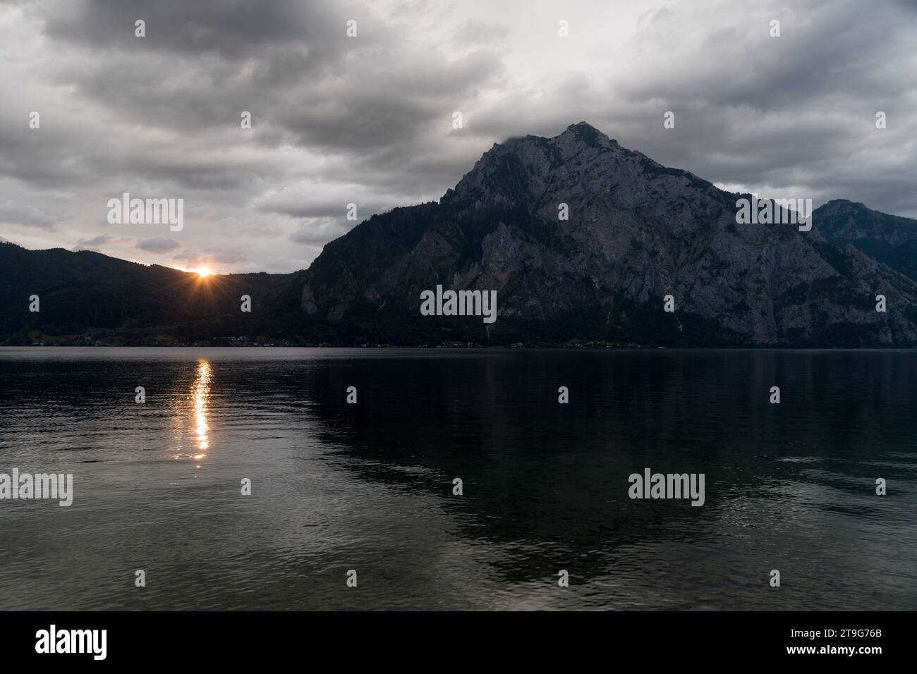 Traunstein, 1691 m above sea level high mountain over Traunsee (Lake ...