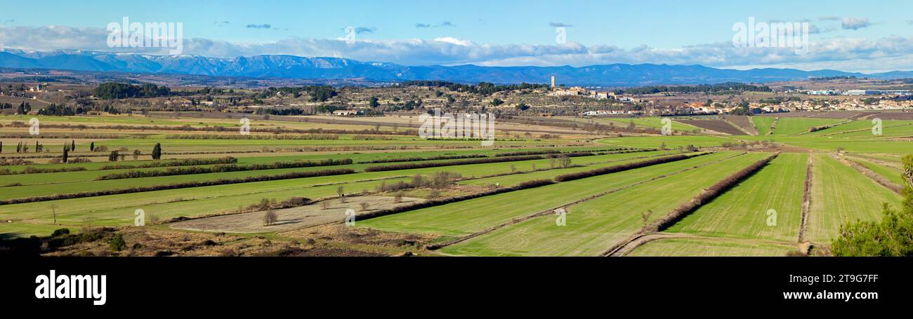 View of the dry pond of Montady from the archaeological site of the ...