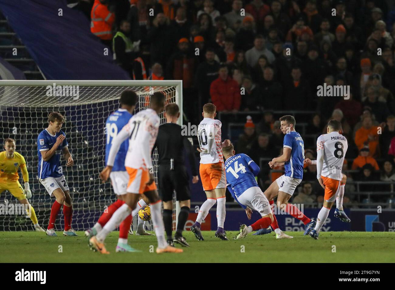 Portsmouth, UK. 25th Nov, 2023. Blackpool midfielder Albie Morgan (8 ...