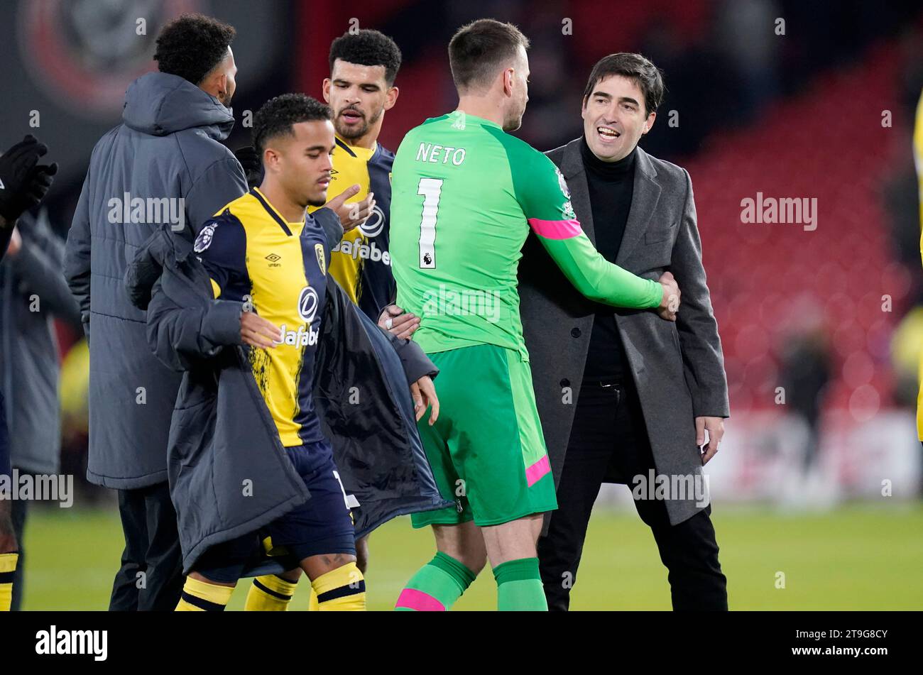 Bournemouth manager Andoni Iraola (right) congratulates Bournemouth ...
