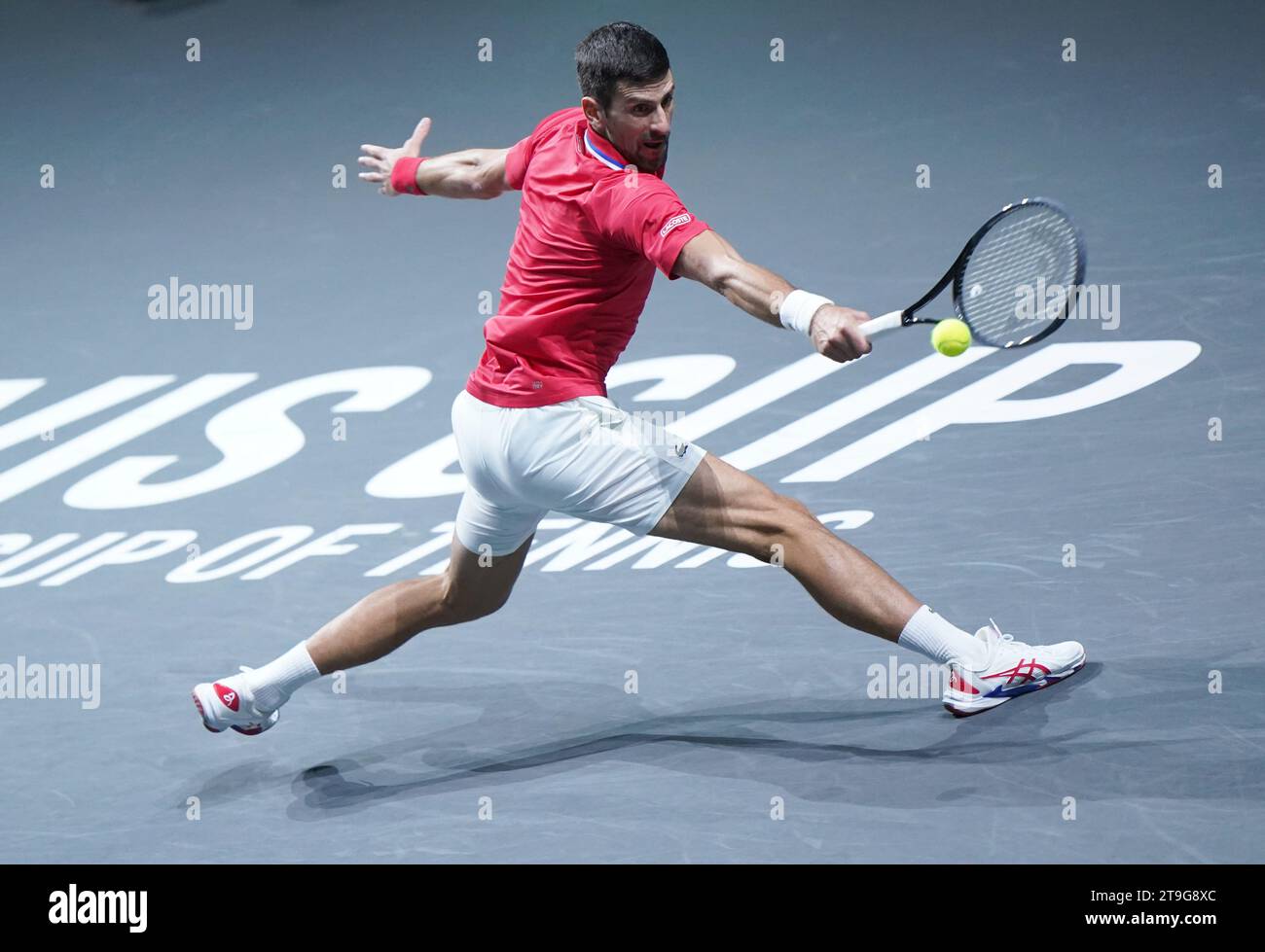 Serbia's Novak Djokovic in action against Italy's Jannik Sinner during the 2023 Davis Cup semi ...