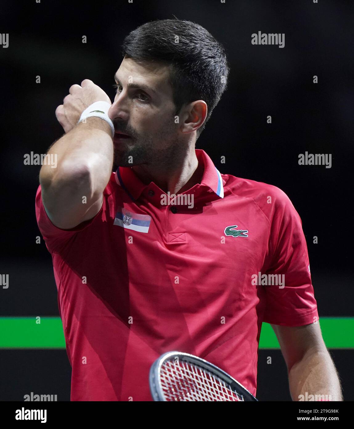 Serbia's Novak Djokovic looks dejected during his game against Italy's Jannik Sinner during the ...