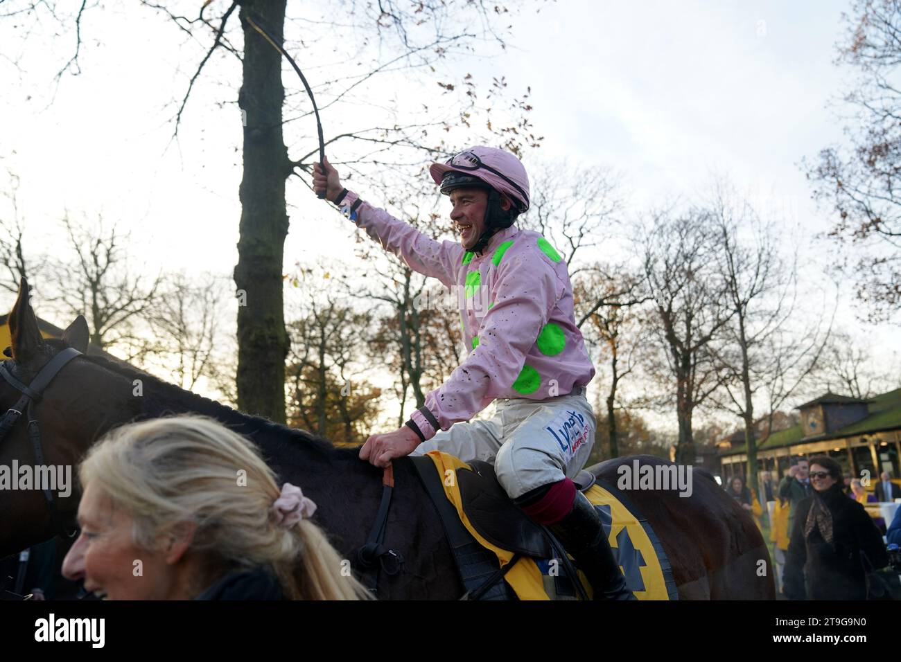 Charlie Deutsch celebrates winning The Betfair Chase on Royale Pagaille ...
