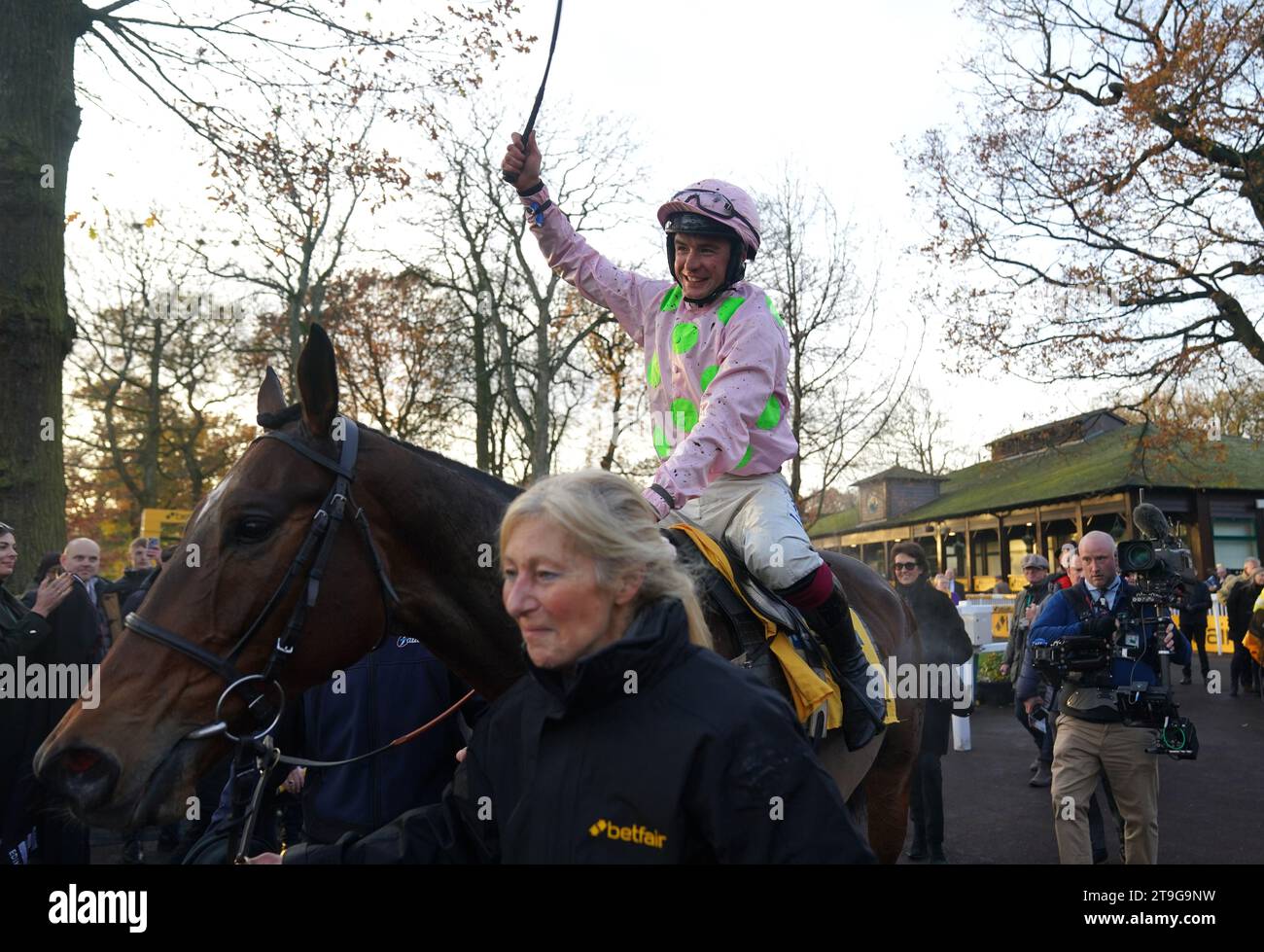 Charlie Deutsch celebrates winning The Betfair Chase on Royale Pagaille ...