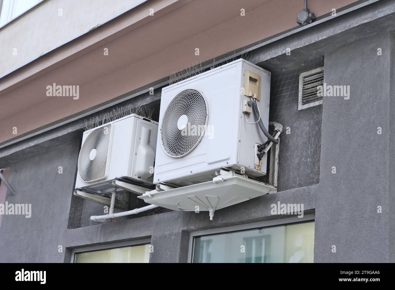 Large white old city air conditioner made of white aluminum sheet ...