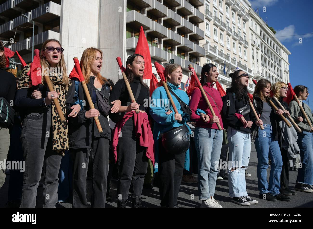 Athens, Greece. 25 November 2023. Women march chanting slogans ...