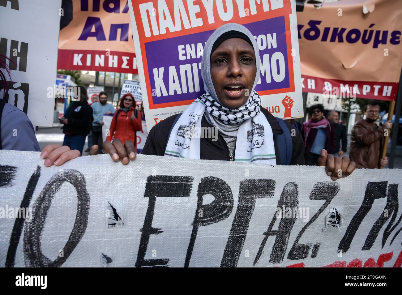 Athens, Greece. 25 November 2023. Women march chanting slogans ...
