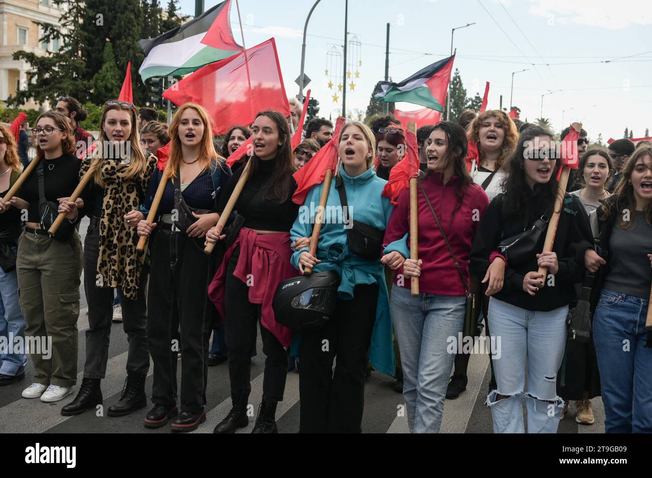 Athens, Greece. 25 November 2023. Women march chanting slogans ...