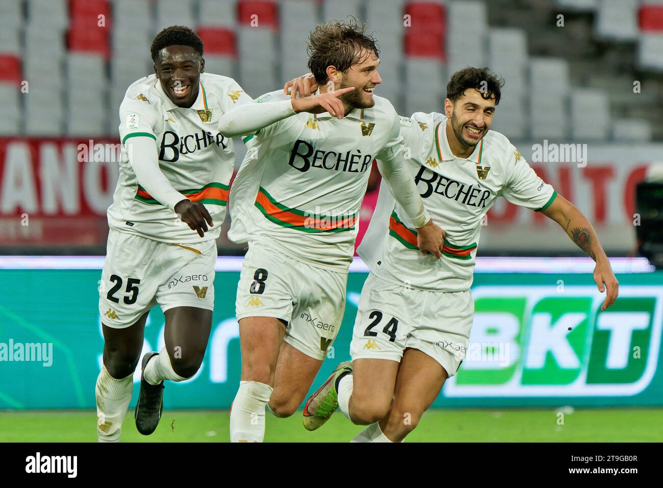 Bari, Italy. 25th Nov, 2023. Tanner Tessmann of Venezia FC celebrates ...