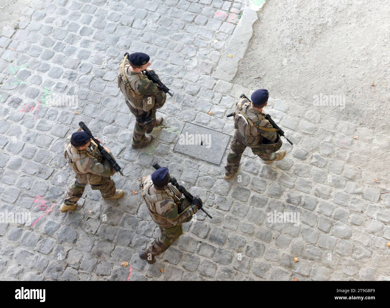 Paris, France - September 2, 2019: A military patrol in the center of ...