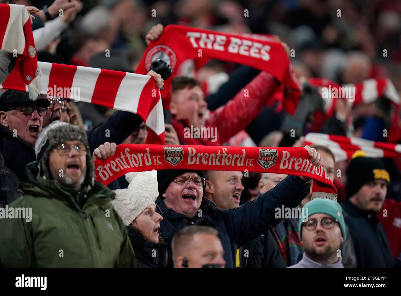 Brentford fans in the stands before the Premier League match at the ...