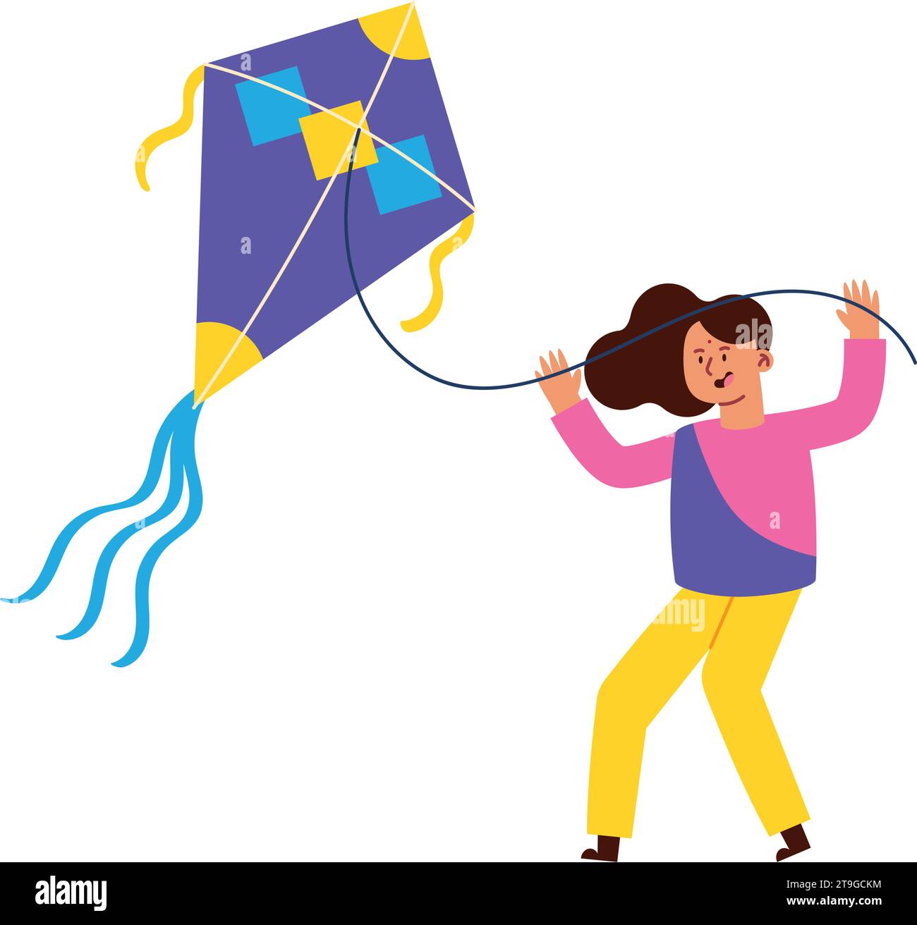 makar sankranti girl flying kite vector isolated Stock Vector Image & Art - Alamy