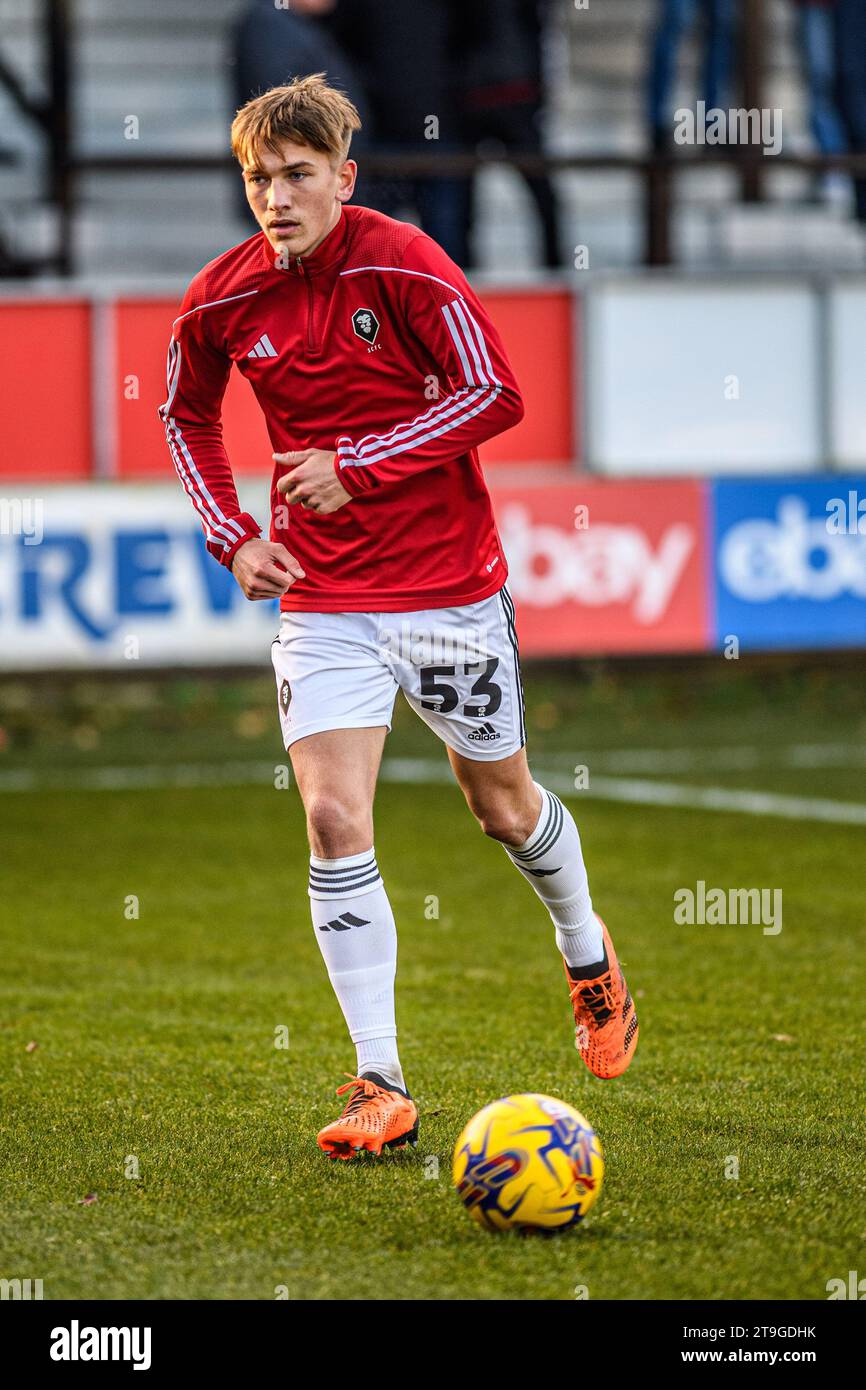 Salford City's Jacob Hamman in the warm up during the Sky Bet League 2 ...