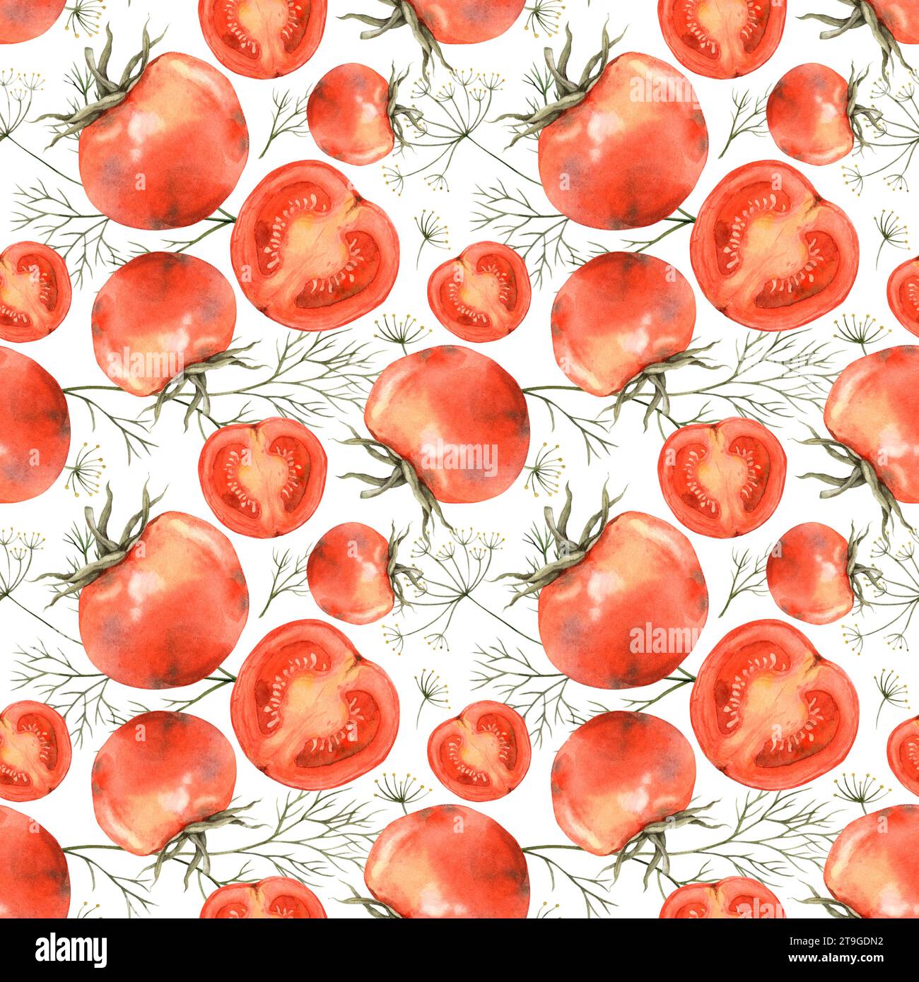 Seamless watercolor surface pattern from fresh ripe tomatoes. Hand ...