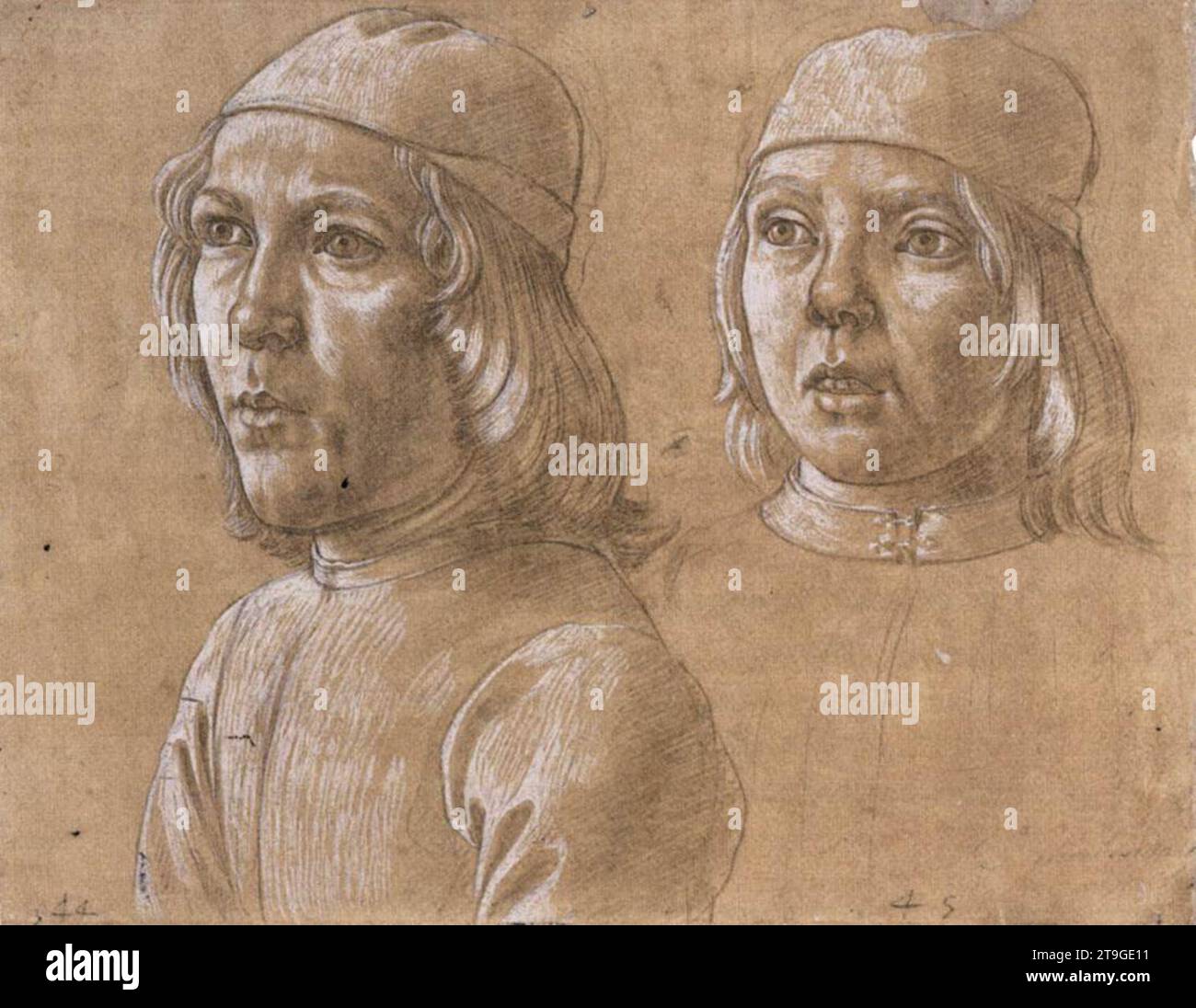 Bust Portraits of Two Boys (recto) c. 1490 by Davide Ghirlandaio Stock ...