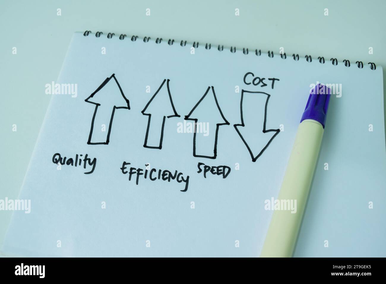 Concept of Business Perfomance management and improvement. Quality, Efficiency, Speed, Cost ...