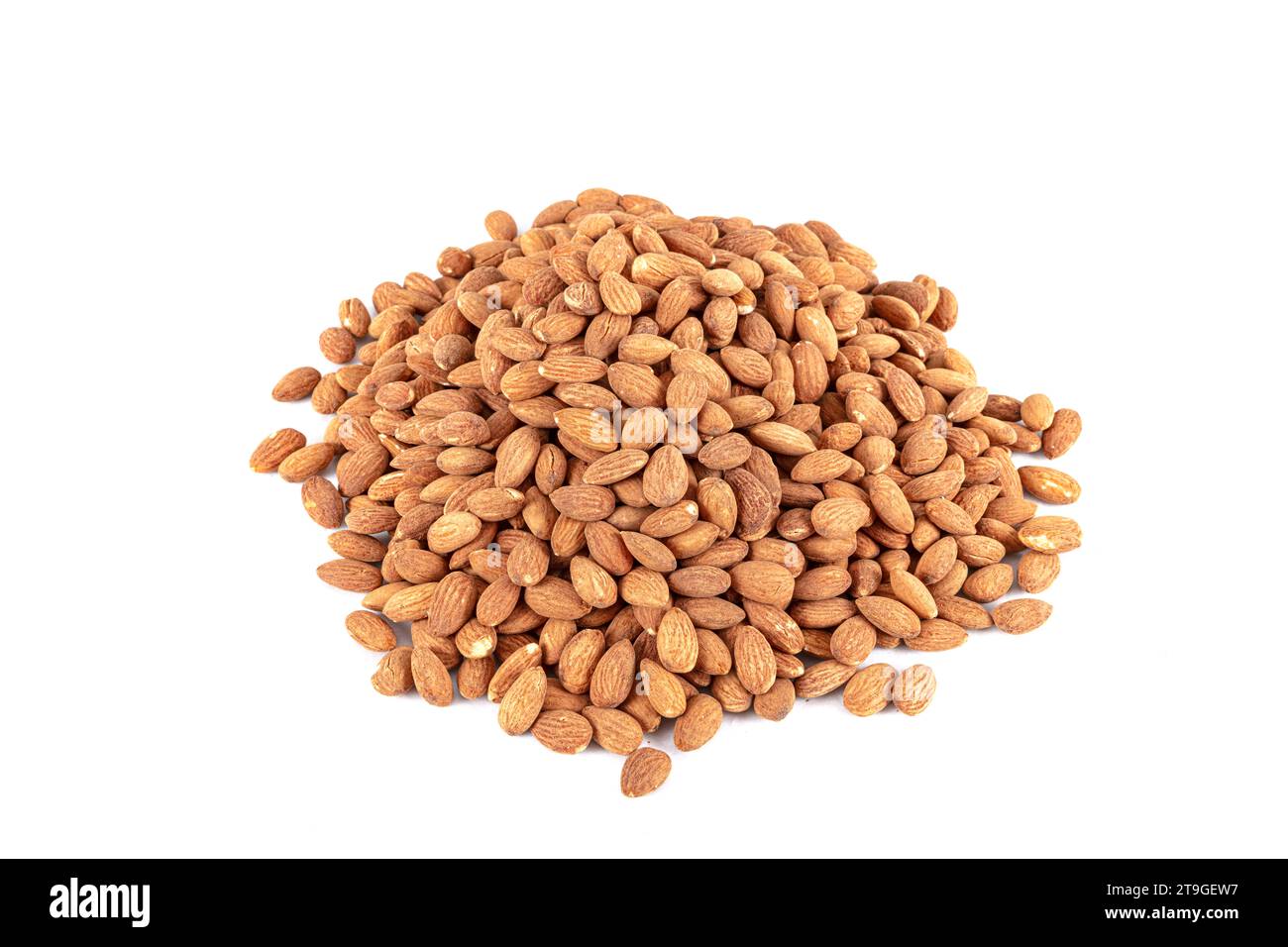 A portion of hickory smoked almonds isolated on a white background ...