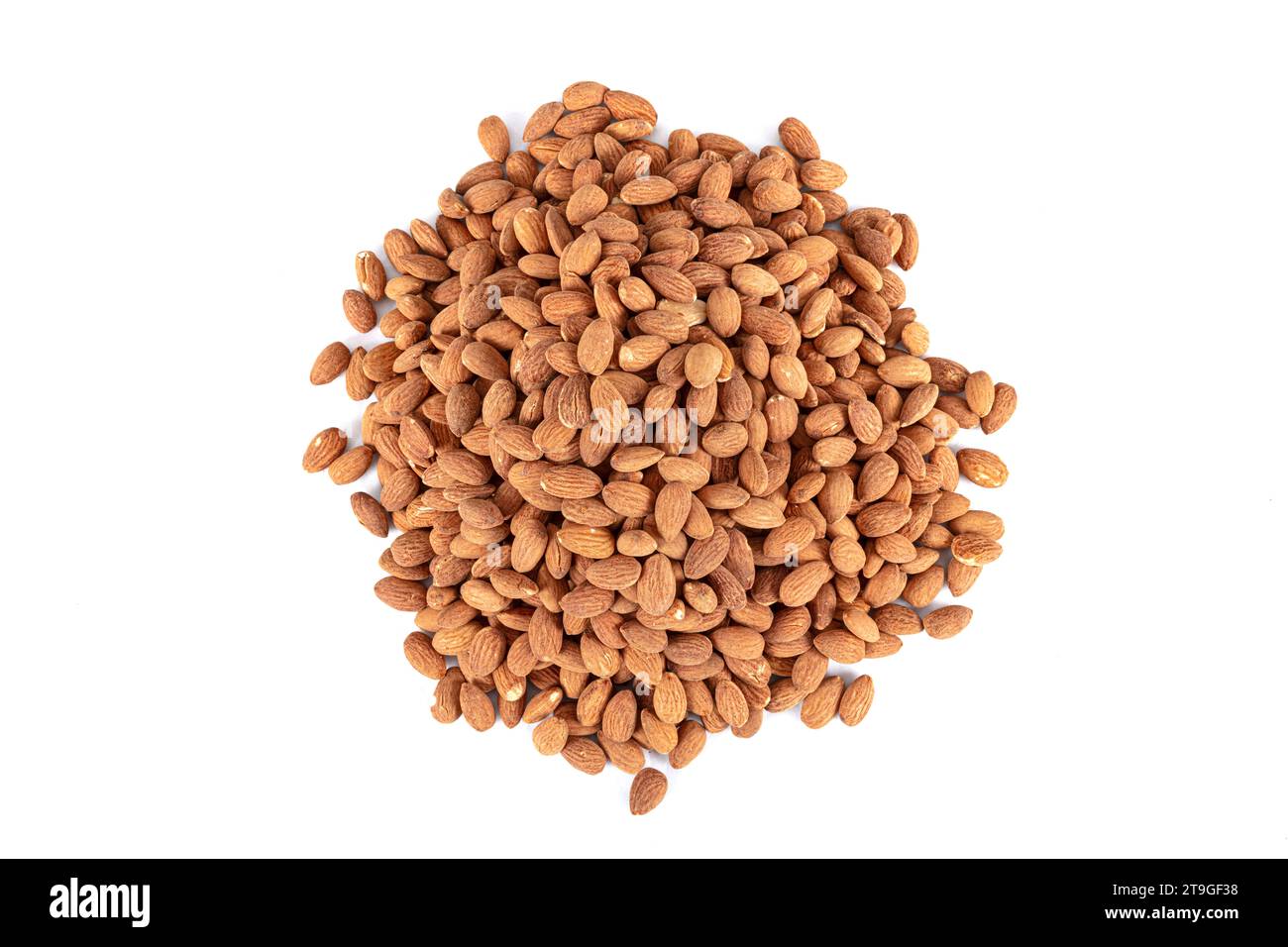 A portion of hickory smoked almonds isolated on a white background ...