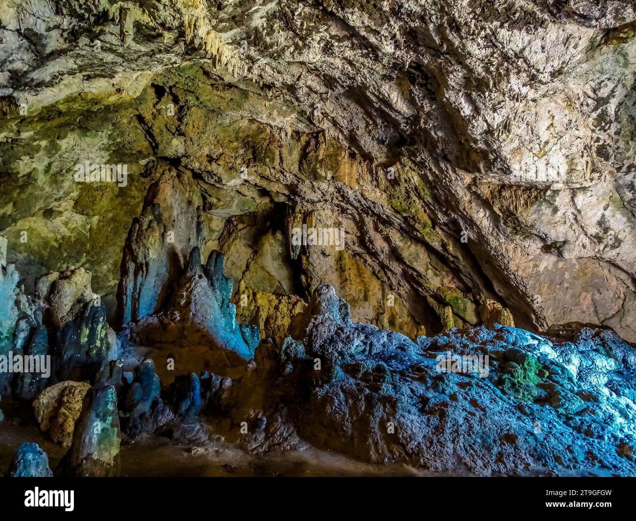 A view towards the rear of the Agia Sofia cave in the Topolia Gorge ...