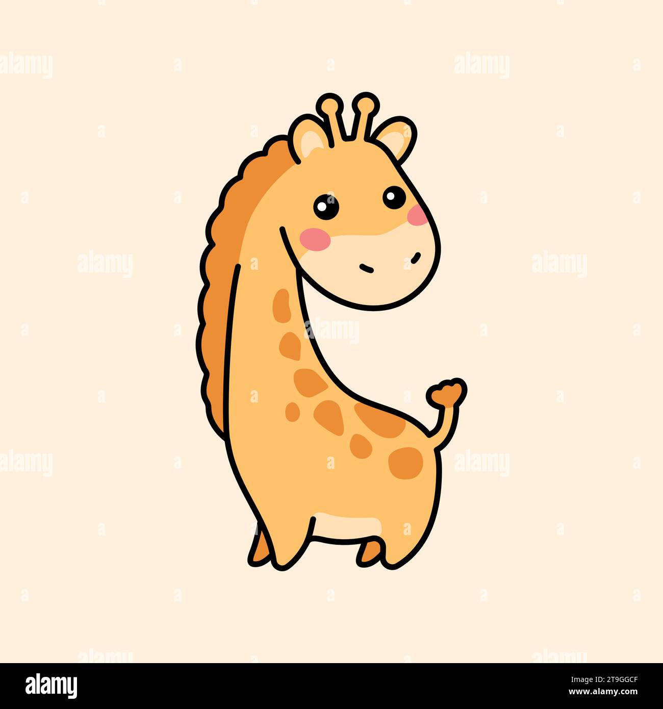 Giraffe color element. Hand drawn animals. Cartoon characters set ...