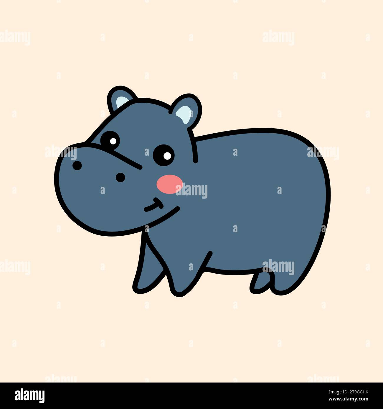 Hippo color element. Hand drawn animals. Cartoon characters set ...