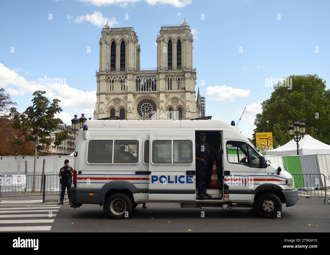 Paris, France - September 1, 2019: Police near the Cathedrale Notre ...