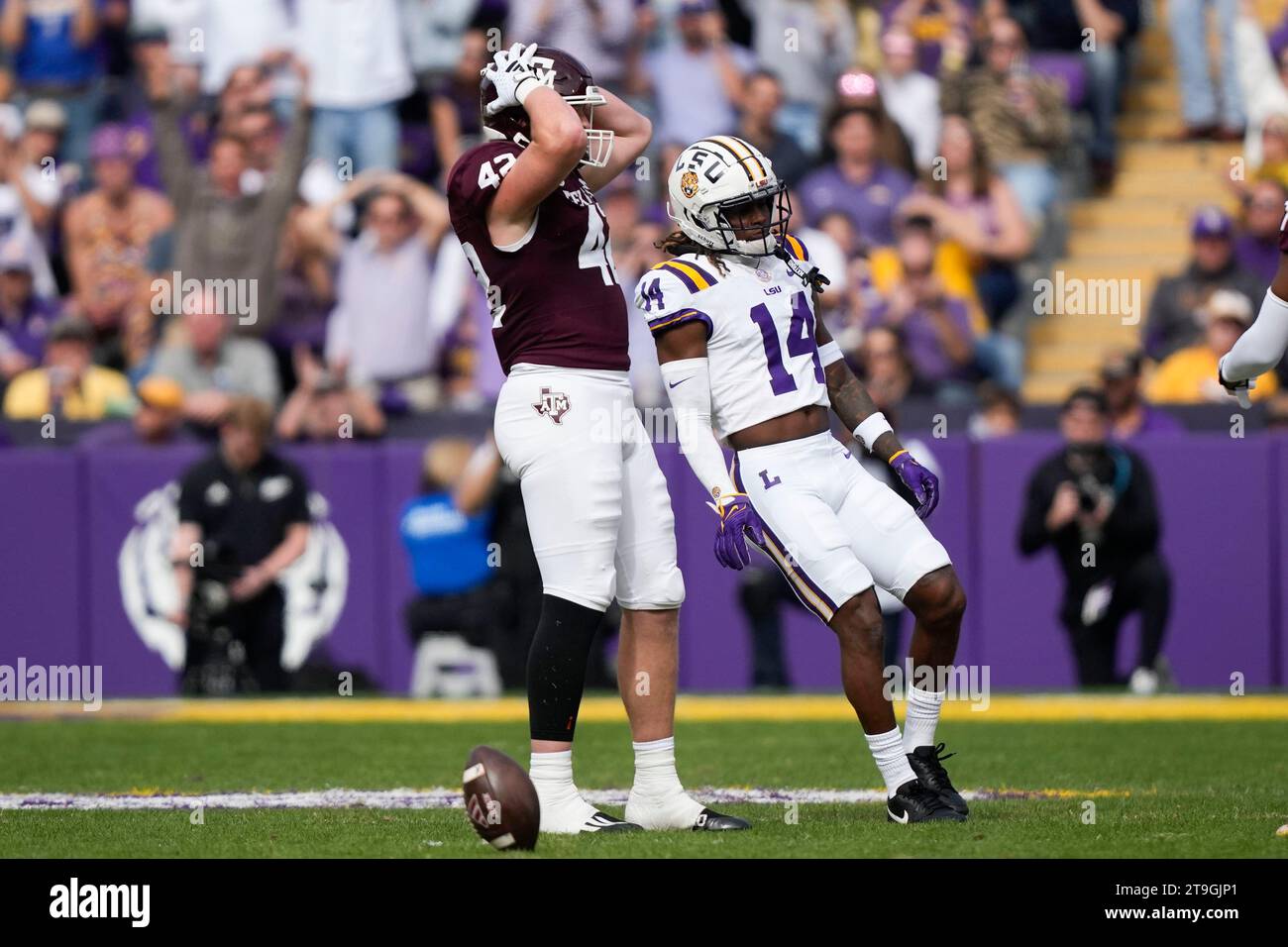 Texas A&M tight end Max Wright (42) reacts after dropping a pass on ...