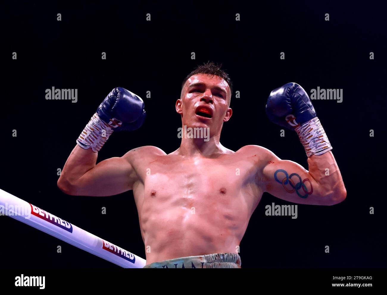 Emmett Brennan celebrates after winning his Celtic Light Heavyweight ...